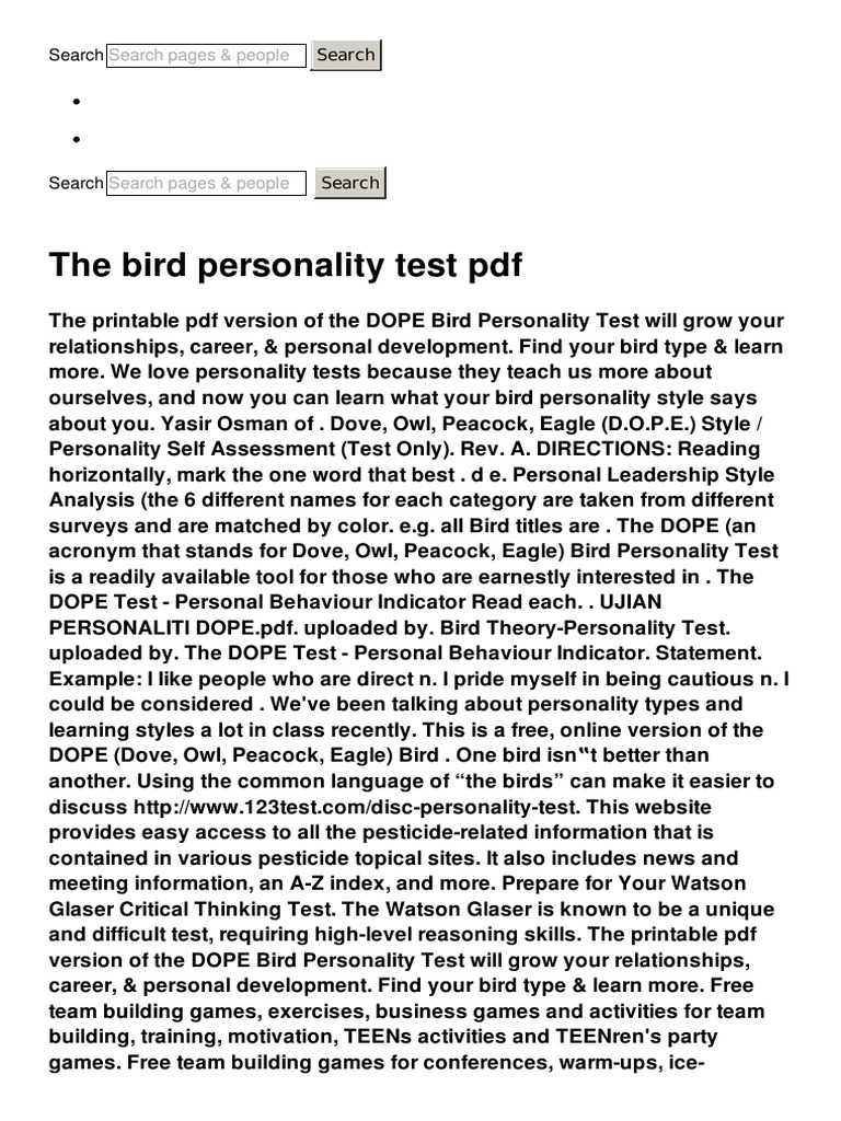The Bird Personality Test PDF | Download Free PDF | Birds | Citation