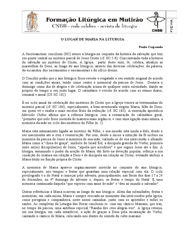 42 o Lugar de Maria Na Liturgia | PDF | Liturgia | Maria, mãe de Jesus