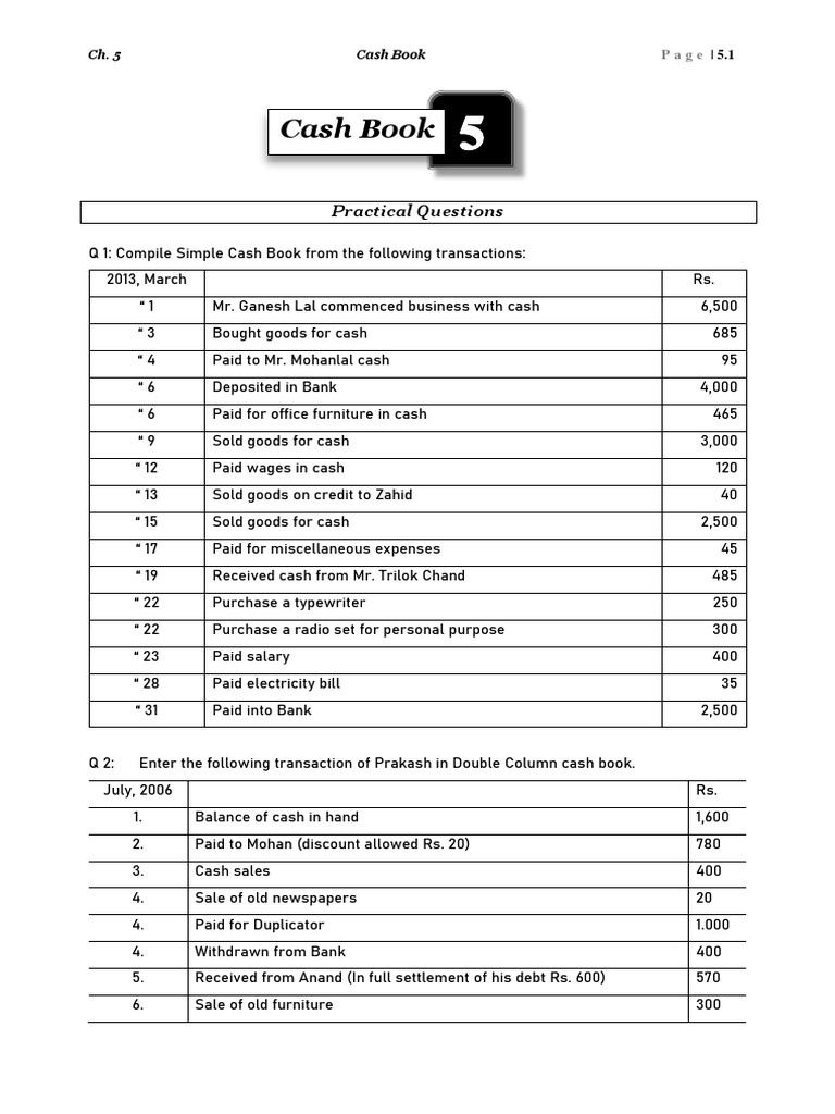 Practical Cash Book Exercises | PDF | Debits And Credits | Business Economics