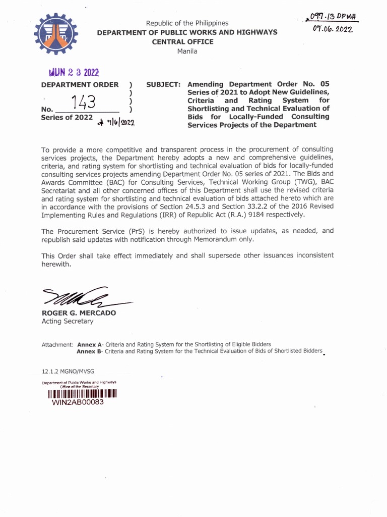 DPWH DO - 143 - s2022 | PDF | Engineering Design Process | Academic Degree