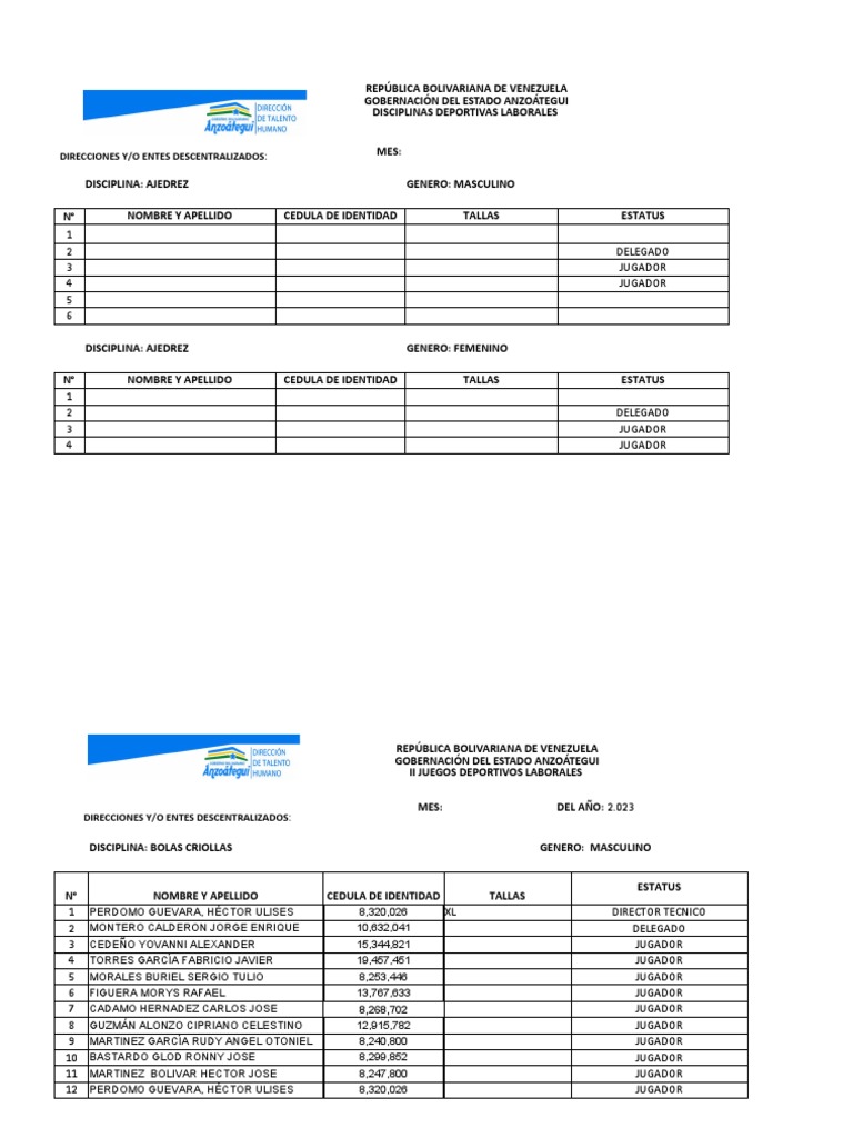 Formato Disciplinas Deportivas 2023 | PDF