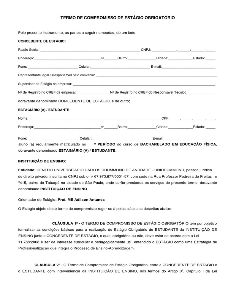 3 - Termo de Compromisso de Estágio Bacharel em Ed. Física | PDF ... 3 - Termo de Compromisso de Estágio Bacharel em Ed. Física | PDF ...