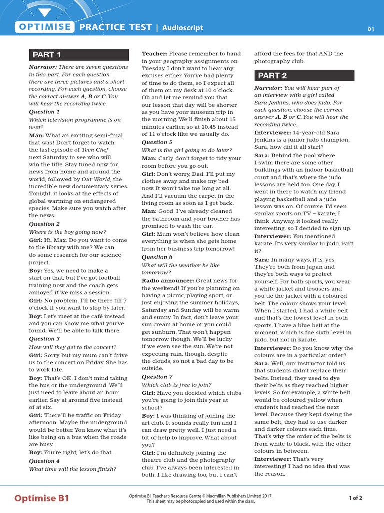 OPT B1 Practice Test Audioscript | PDF