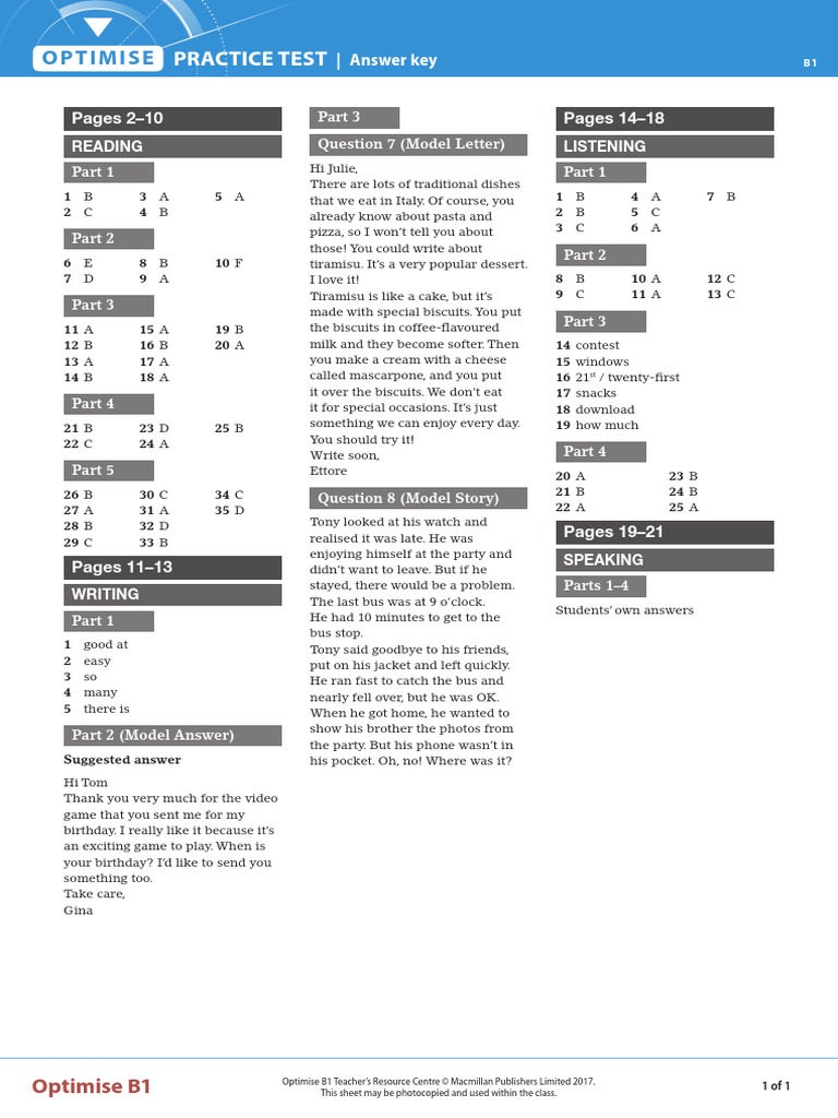 OPT B1 Practice Test Answers | PDF