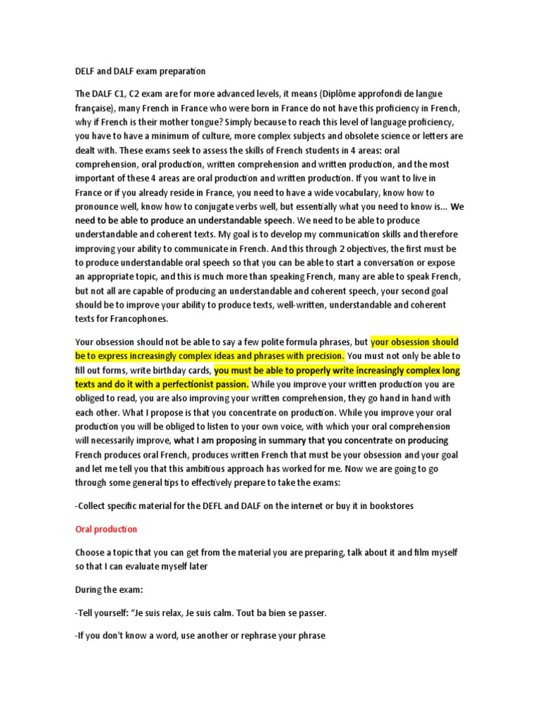 DELF and DALF Exam Preparation | PDF | Reading Comprehension | French ...