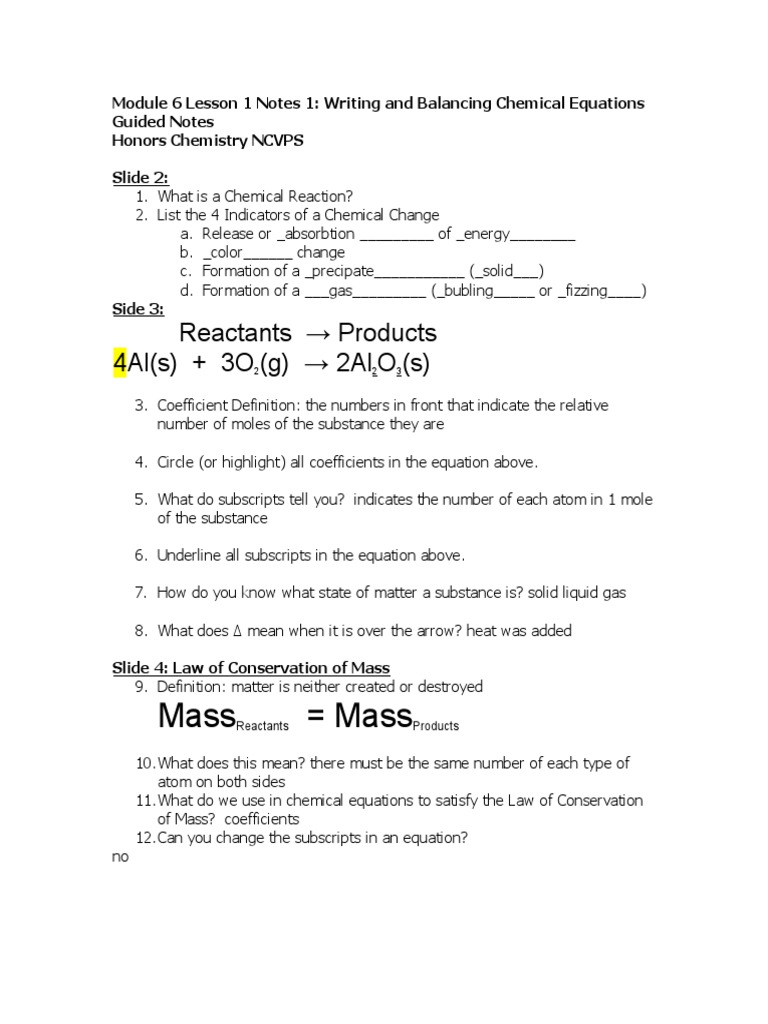 Module Six Lesson One Guided Notes | PDF | Chemistry | Mole (Unit)