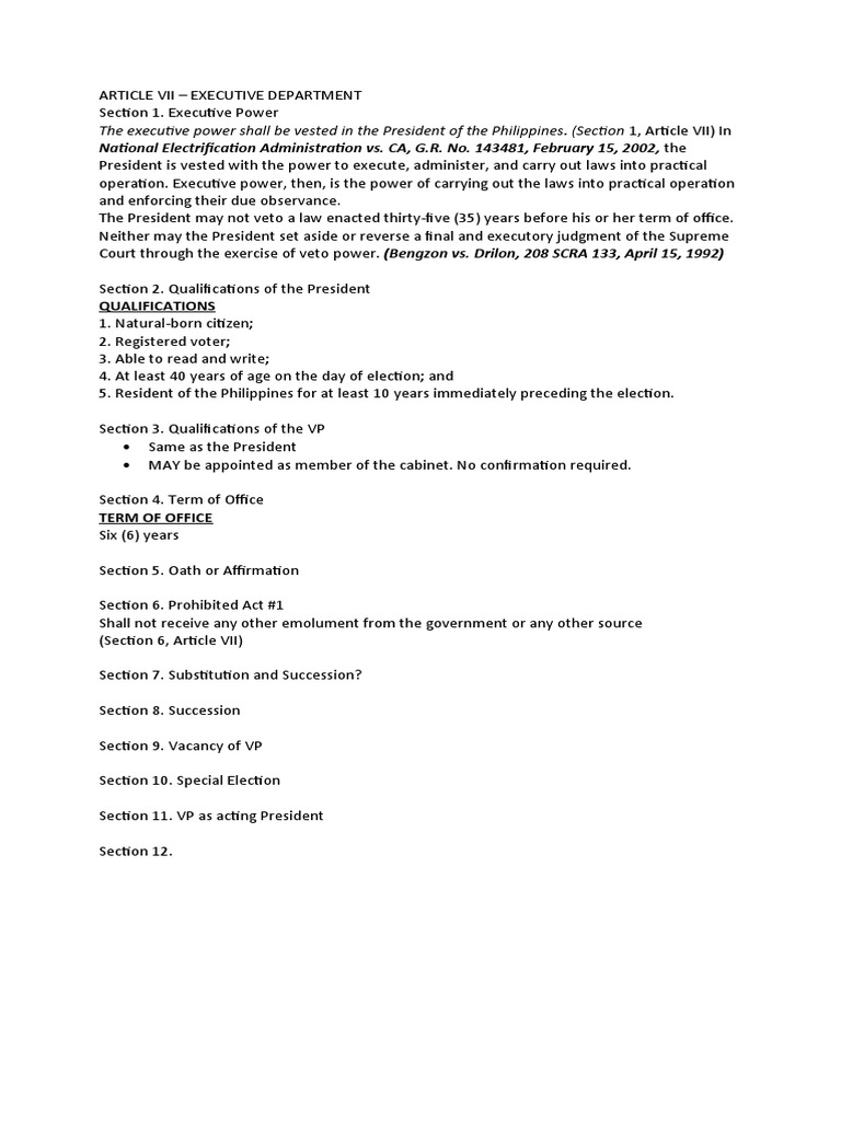 Article Vii - Executive Department | PDF
