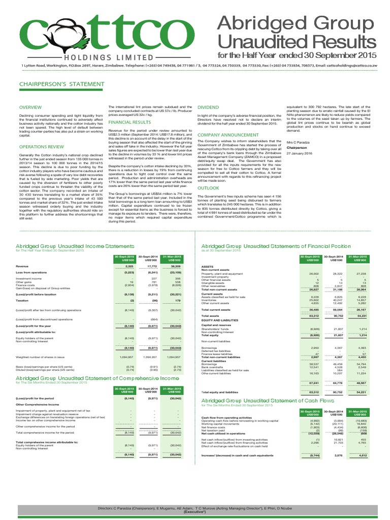 Cottco H1 2016 Results | PDF | Dividend | International Financial ...