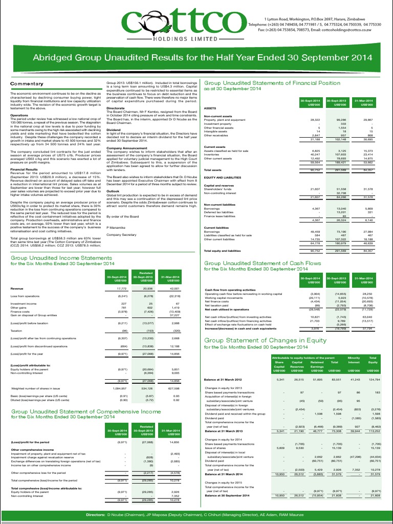 Cottco Holdings Half Year Financial Results | PDF | Expense | Financial ...