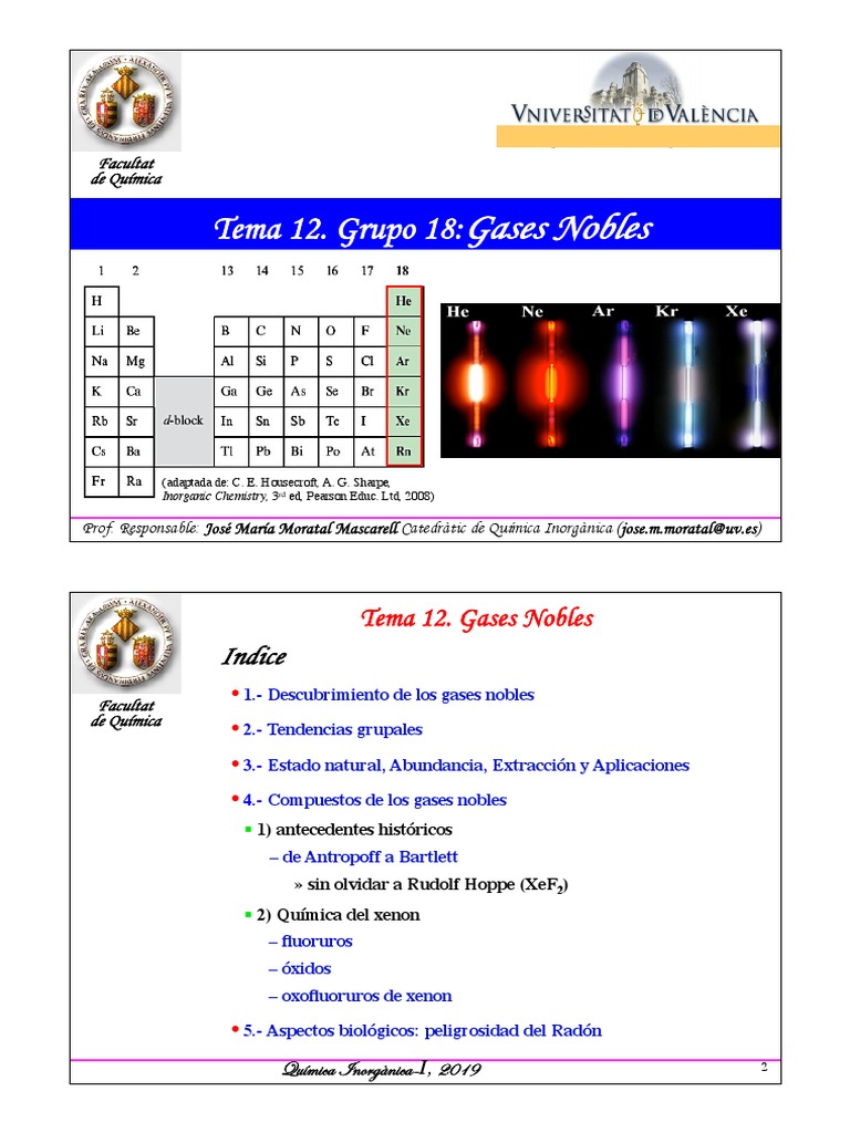 Tema 12 Gases Nobles | PDF | Helio | Desintegración radioactiva