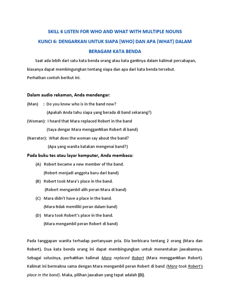 Skill 6 Listen For Who and What With Multiple Nouns | PDF