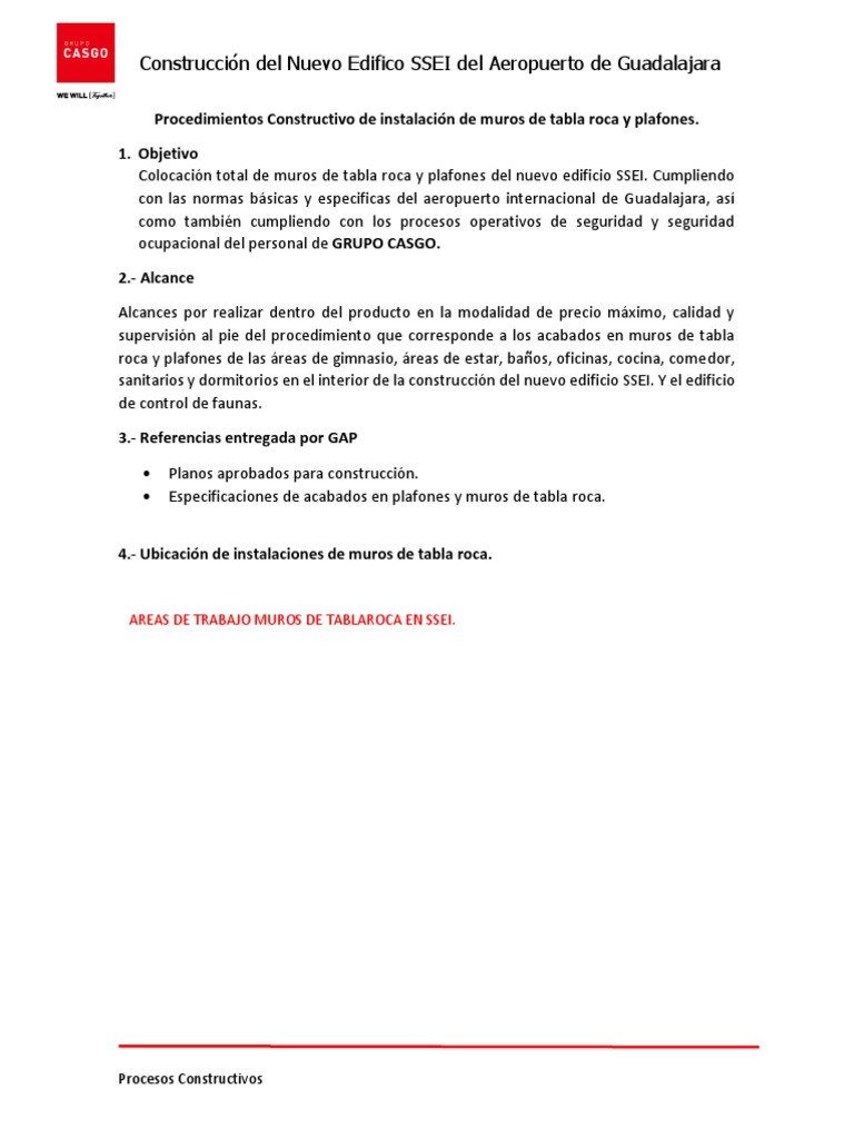 PR-CT-019 Procedimiento Constructivo de Plafones y Muros D Etabla Roca | PDF | Tornillo | Aeropuerto
