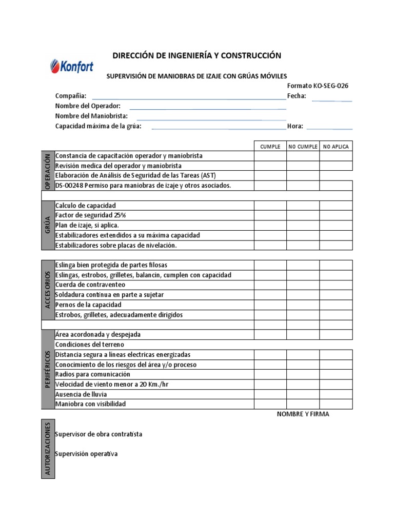 FO-DIC-026 Supervisión de Maniobras de Izaje Con Grúas Móviles | PDF