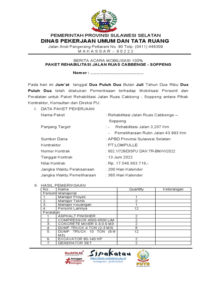 Draft BA Mobilisasi | PDF