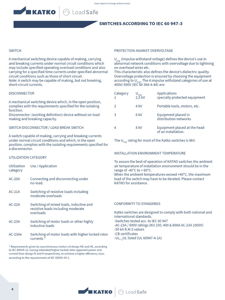 KATKO Load Break and Changeover Switches - Rating - Tables | PDF ...