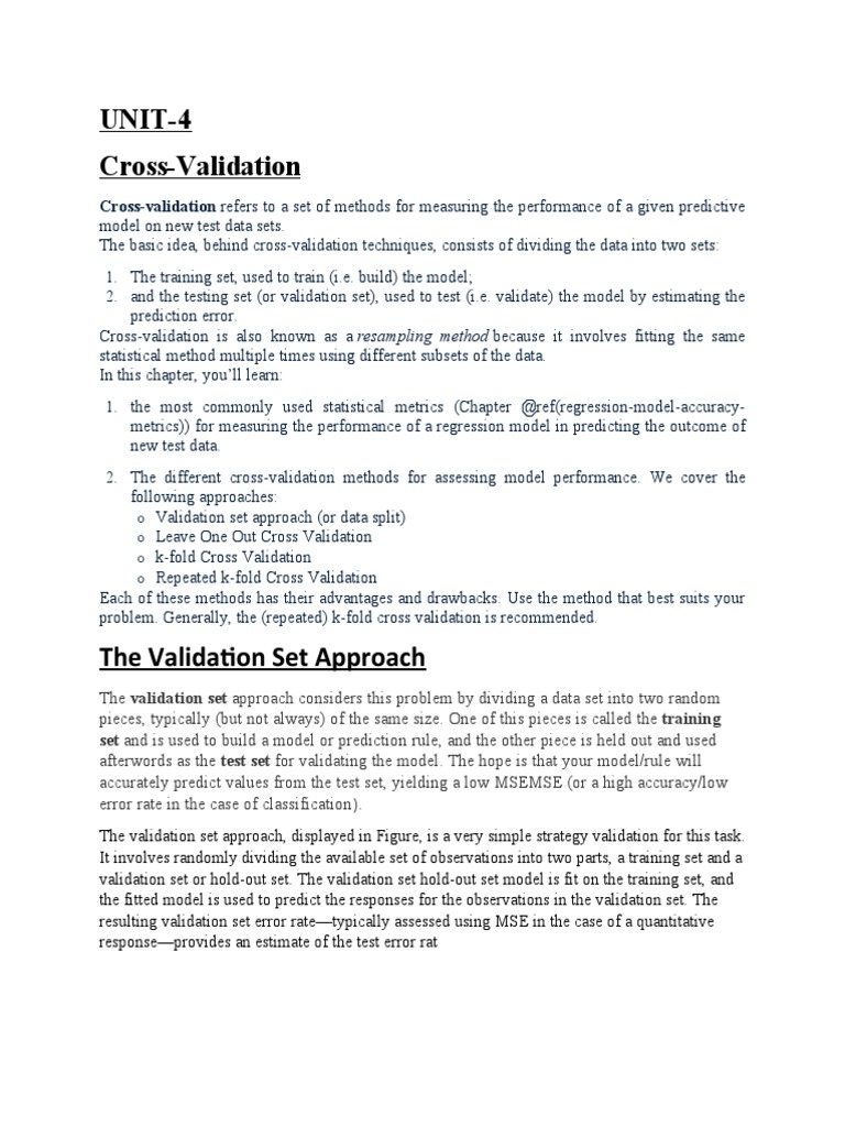 DATA ANALYSIS UNIT 4 Notes | PDF | Cross Validation (Statistics ...
