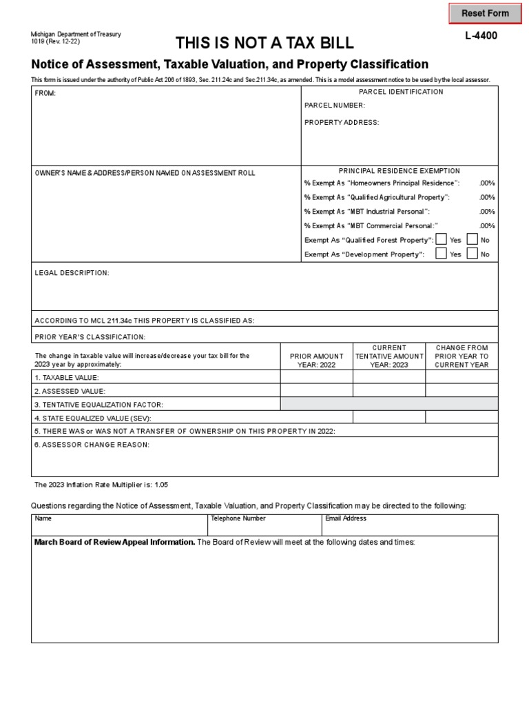 Michigan Property Tax Assessment Notice | PDF | Taxes | Property Tax