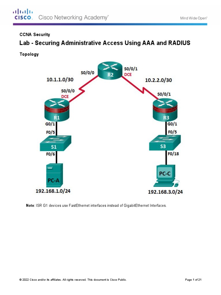 3.6.1.1 Lab - Securing Administrative Access Using AAA and RADIUS | PDF ...