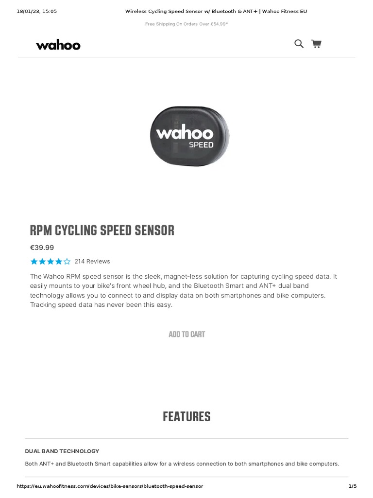 Wireless Cycling Speed Sensor W - Bluetooth & ANT+ - Wahoo Fitness EU ...