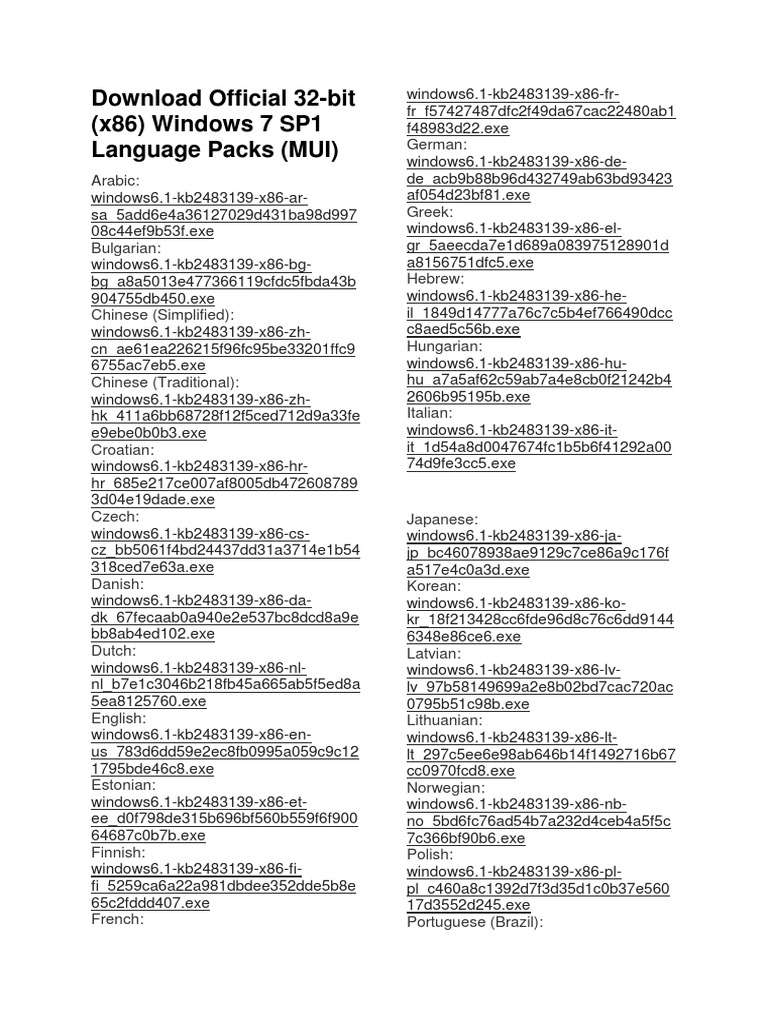 Windows 7 SP1 Language Packs v1 | PDF | Cognitive Science | Europe