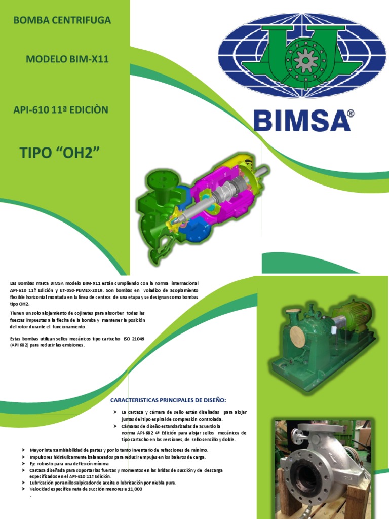 Características y aplicaciones de las bombas centrífugas BIMSA modelo BIM-X11 para uso ...