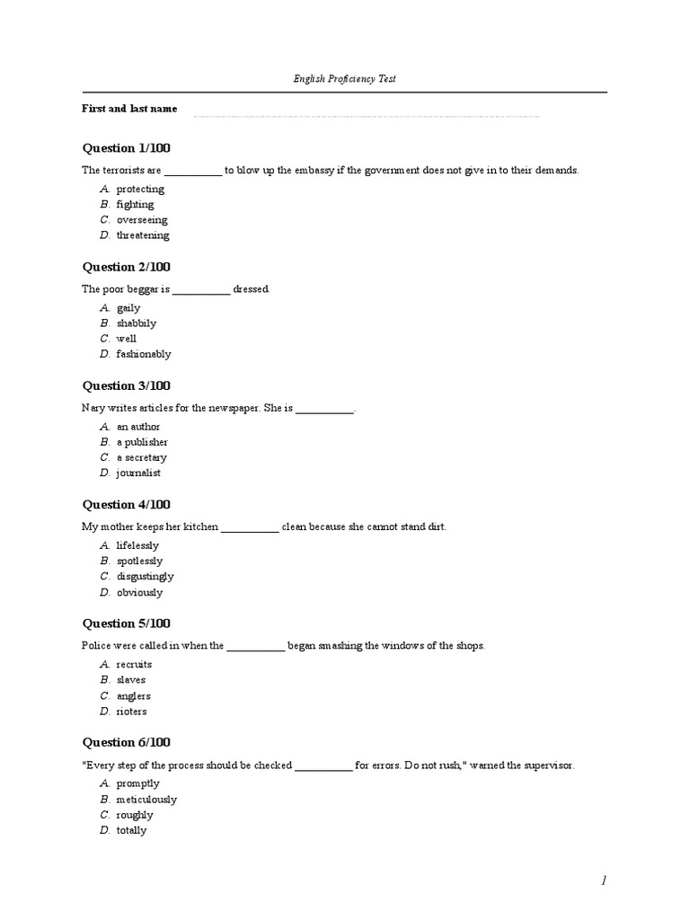 English Proficiency Test - Questions | PDF | White House | American ...