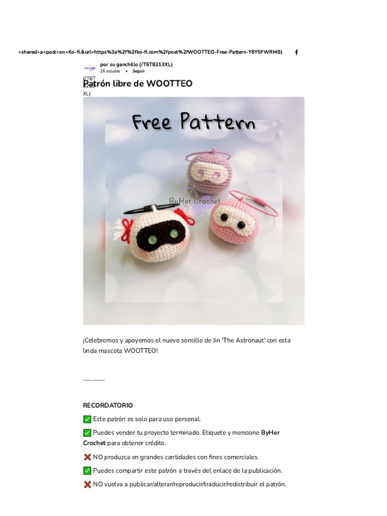 Patrón Libre de WOOTTEO: Por Su Ganchillo (/T6T8213XL) | PDF | Tejer ...