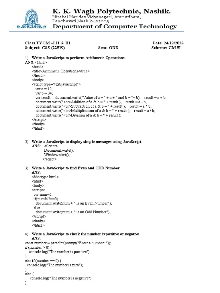 Css Final Practical Qb Pdf Java Script Html