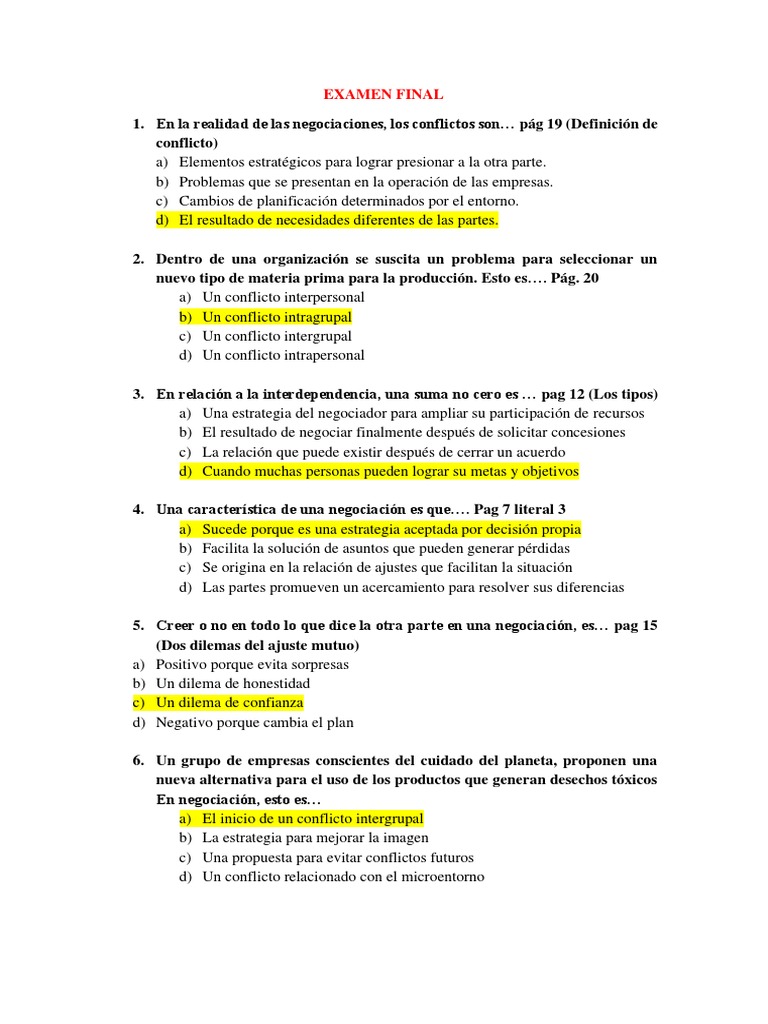 Examen Final PDF | PDF | Negociación | Planificación