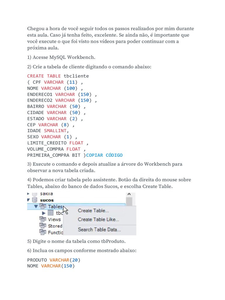 Criando Tabelas em Banco de Dados Mysql | PDF Criando Tabelas em Banco de Dados Mysql | PDF