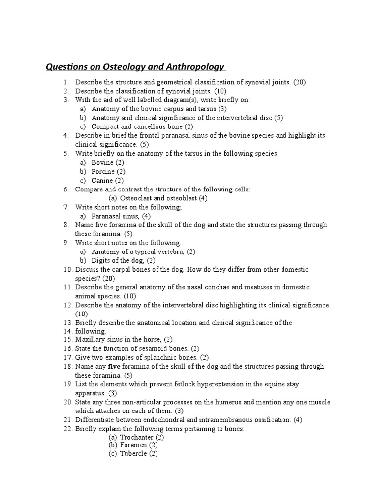 Questions On Osteology and Anthropology | PDF