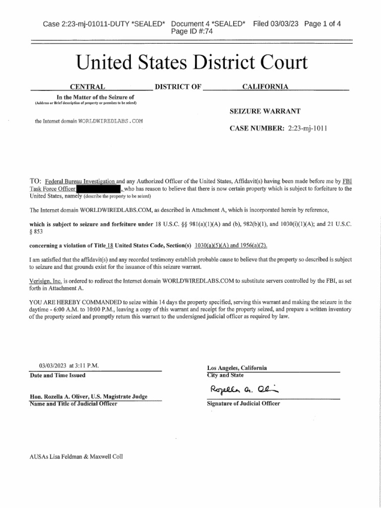 Netwire - Public Domain Seizure Warrant | PDF