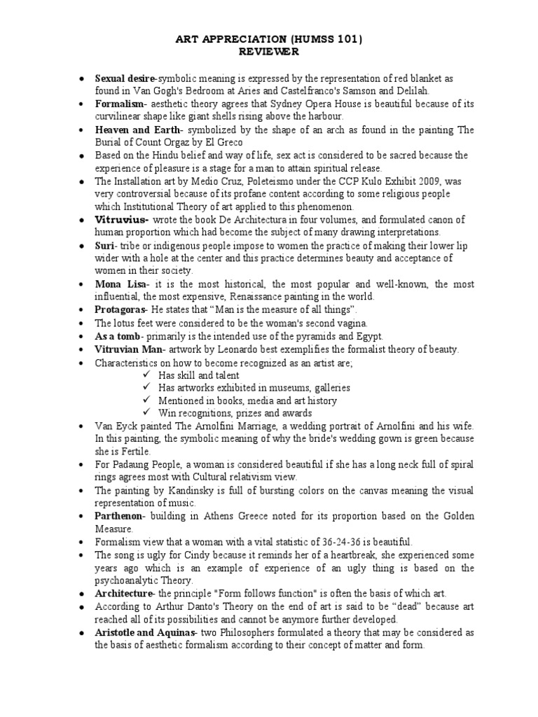 Reviewer Humss 101 Finals | PDF | Paintings | Aesthetics