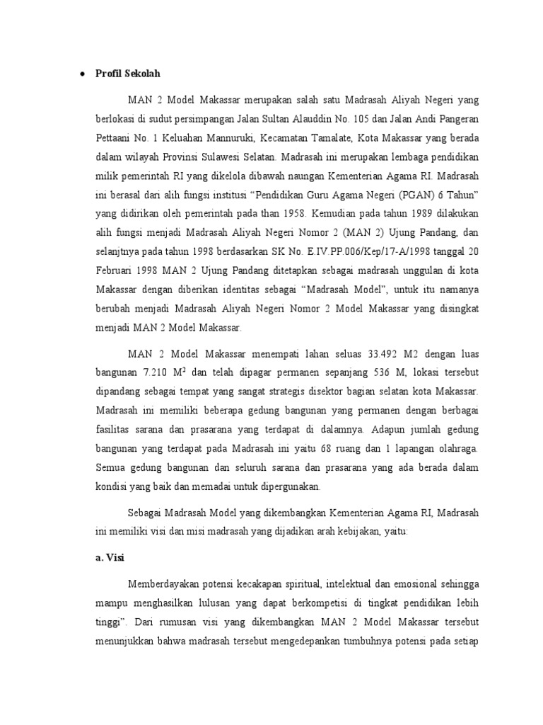 Profil MAN 2 MAKASSAR | PDF | Karier & Perkembangan