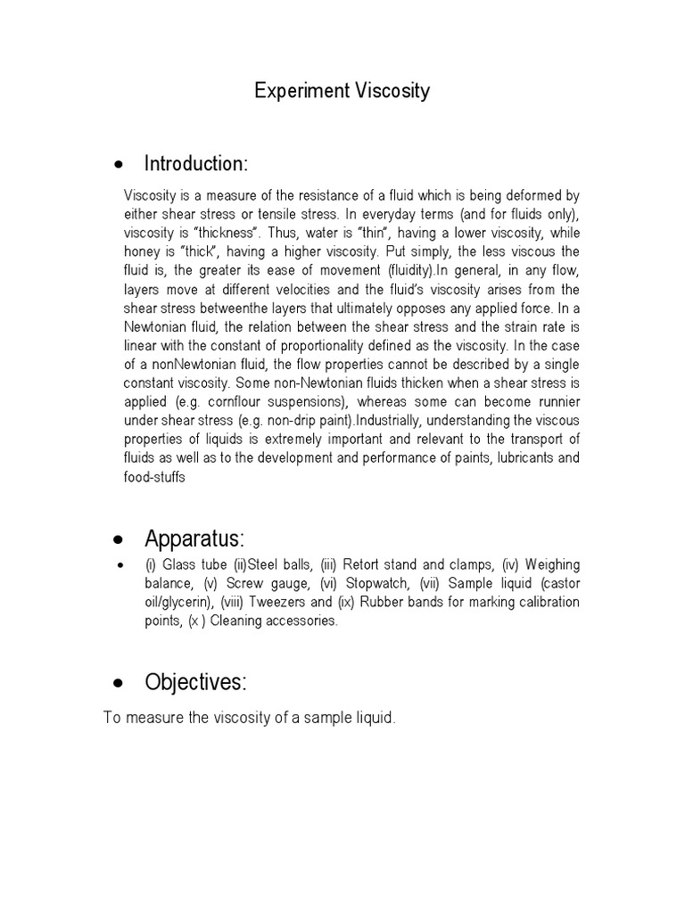 Experiment Viscosity Ahmad | PDF | Viscosity | Shear Stress