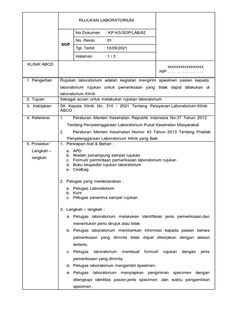 Sop Rujukan Lab | PDF