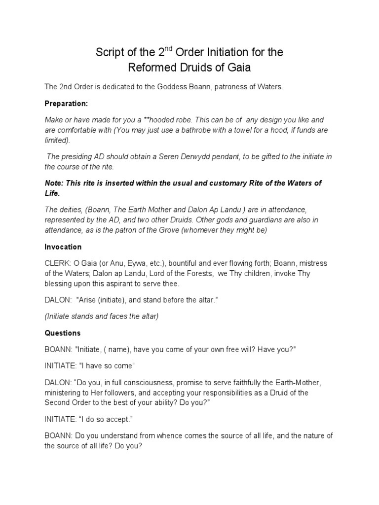 2nd Order Initiation for Boann's Druids | PDF | Mother Goddess | Folklore
