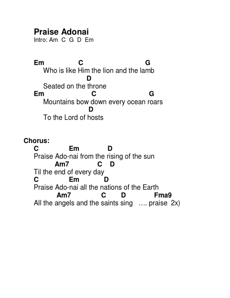 Praise Adonai Chords and Lyrics | PDF