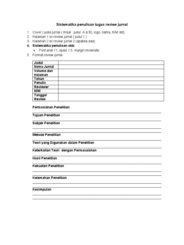 Sistematika Penulisan Tugas Review Jurnal | PDF