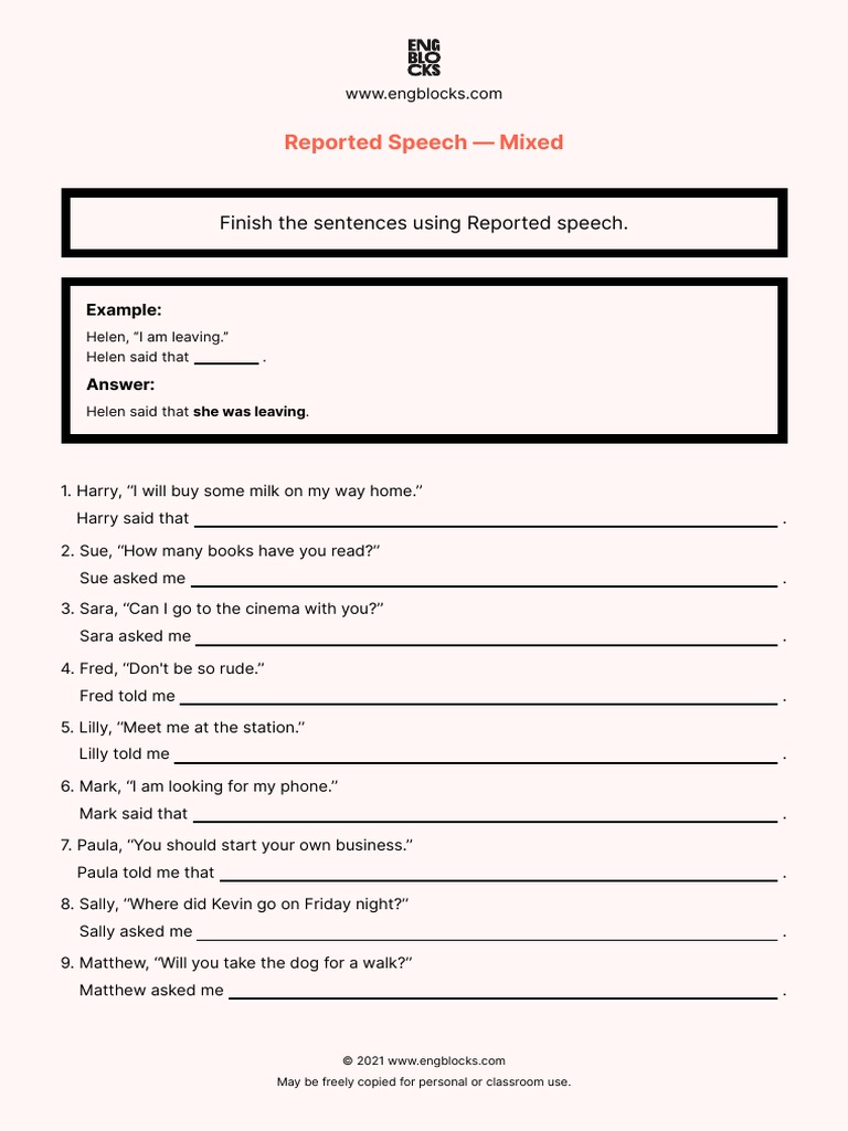 Reported Speech Mixed | PDF