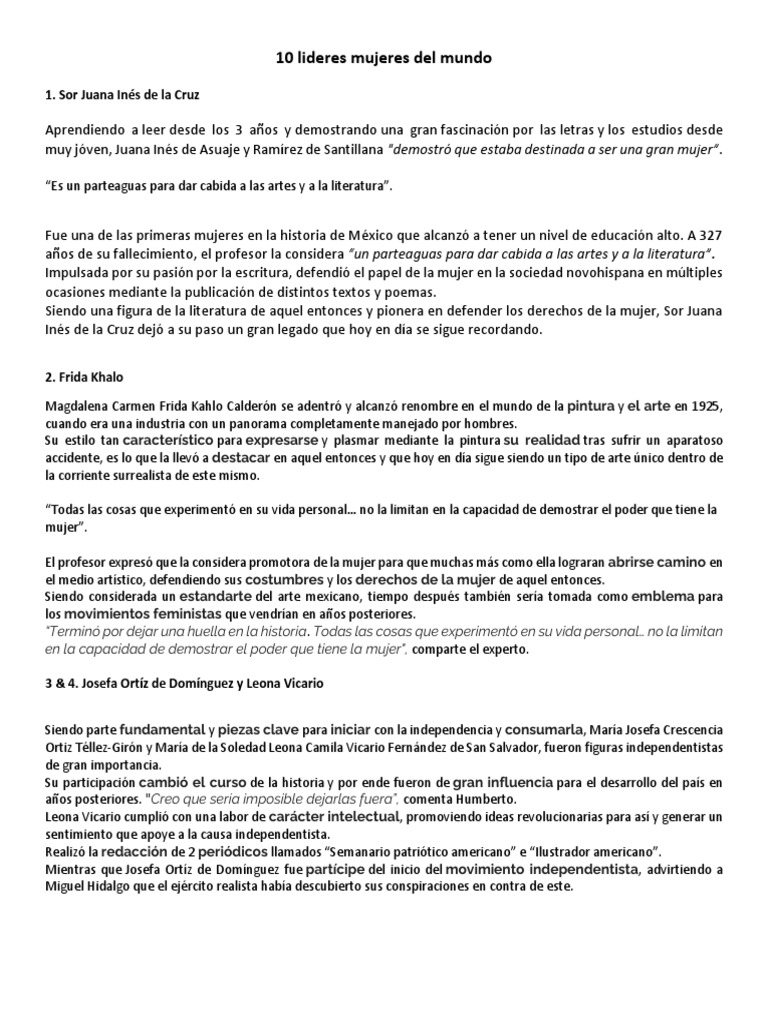 10 Mujeres Líderes en la Historia | PDF | Marie Curie | Cleopatra