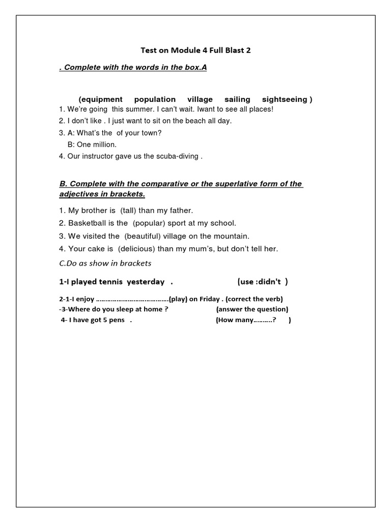 Test On Module 4 Full Blast 2 PDF | PDF