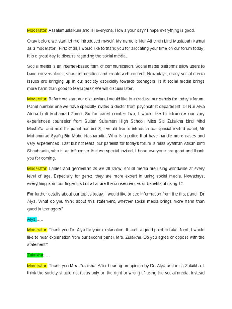 Script Moderator | PDF | Social Media | Popular Culture & Media Studies