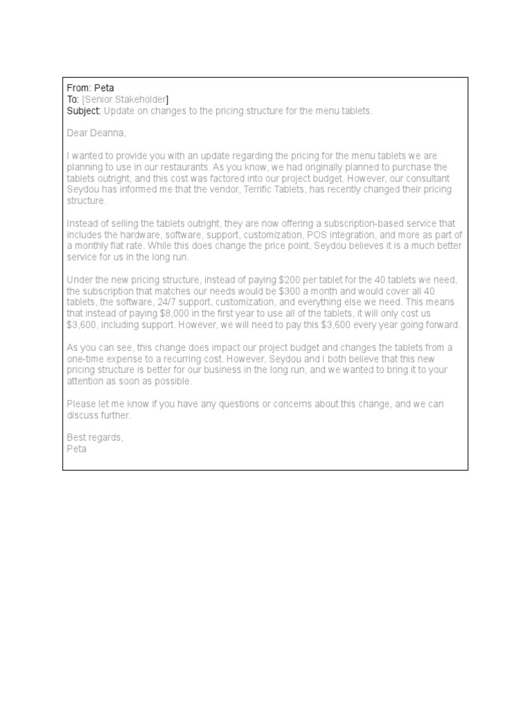 Activity Template - Senior Stakeholder Email PDF | PDF