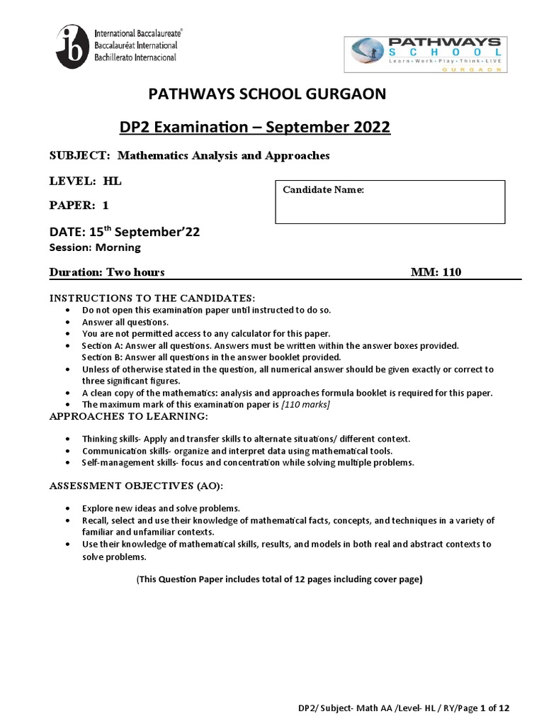 AA Paper1 HL | PDF | Mathematics | Mathematical Analysis