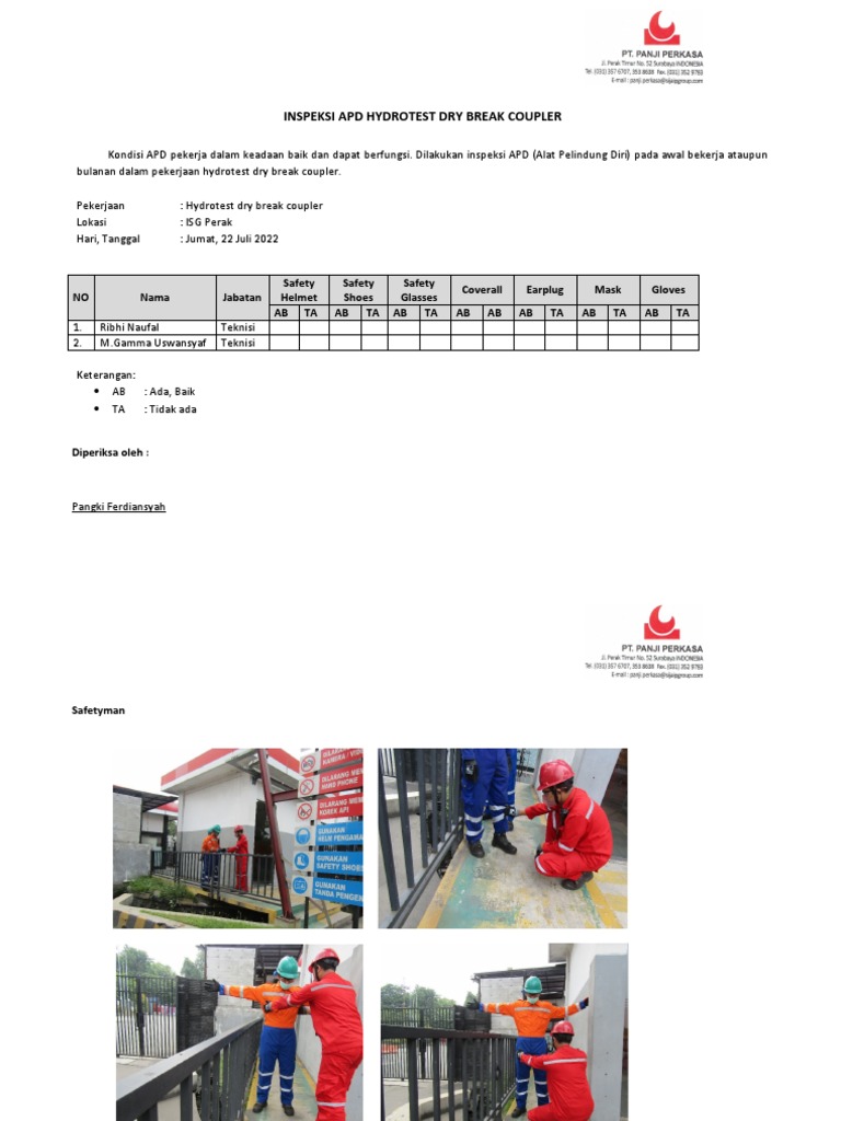 Inspeksi APD GATE.docx | PDF