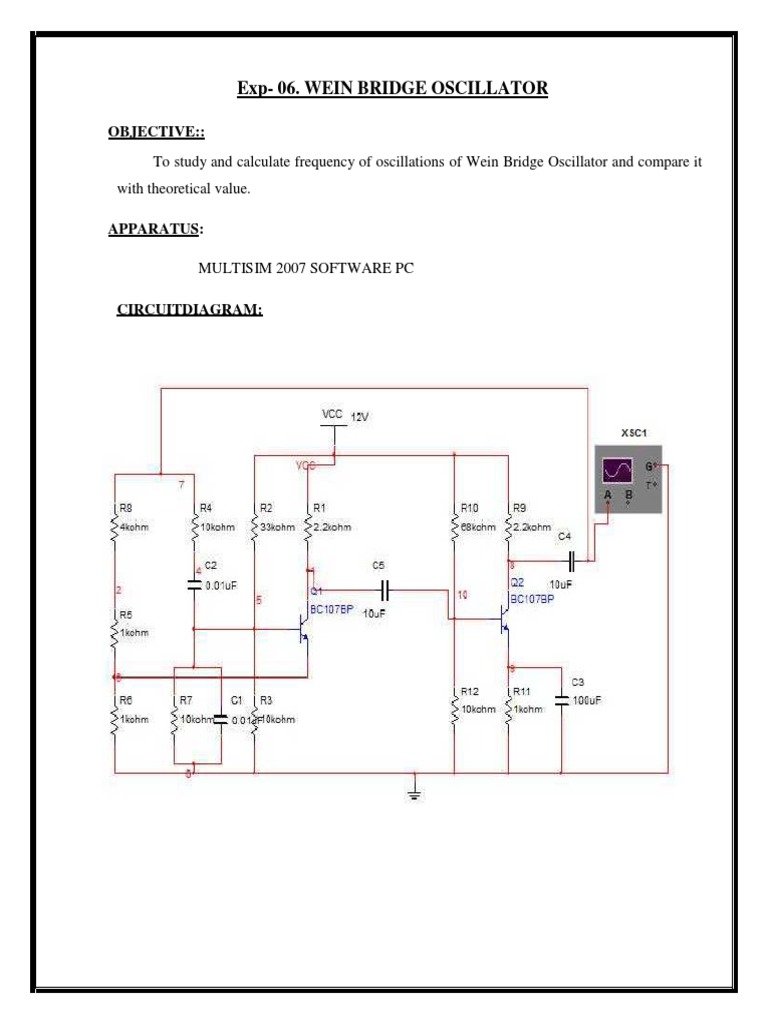 Wein Bridge Oscillator Frequency Study | PDF