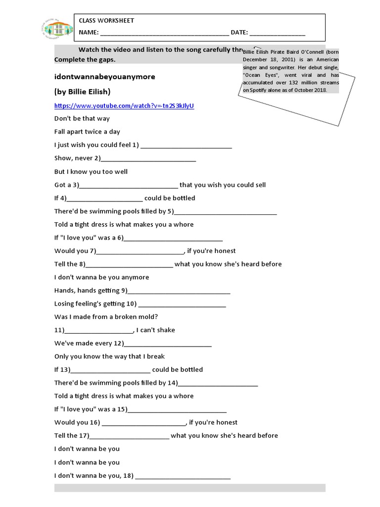 9E-Billie Eilish-Worksheet | PDF