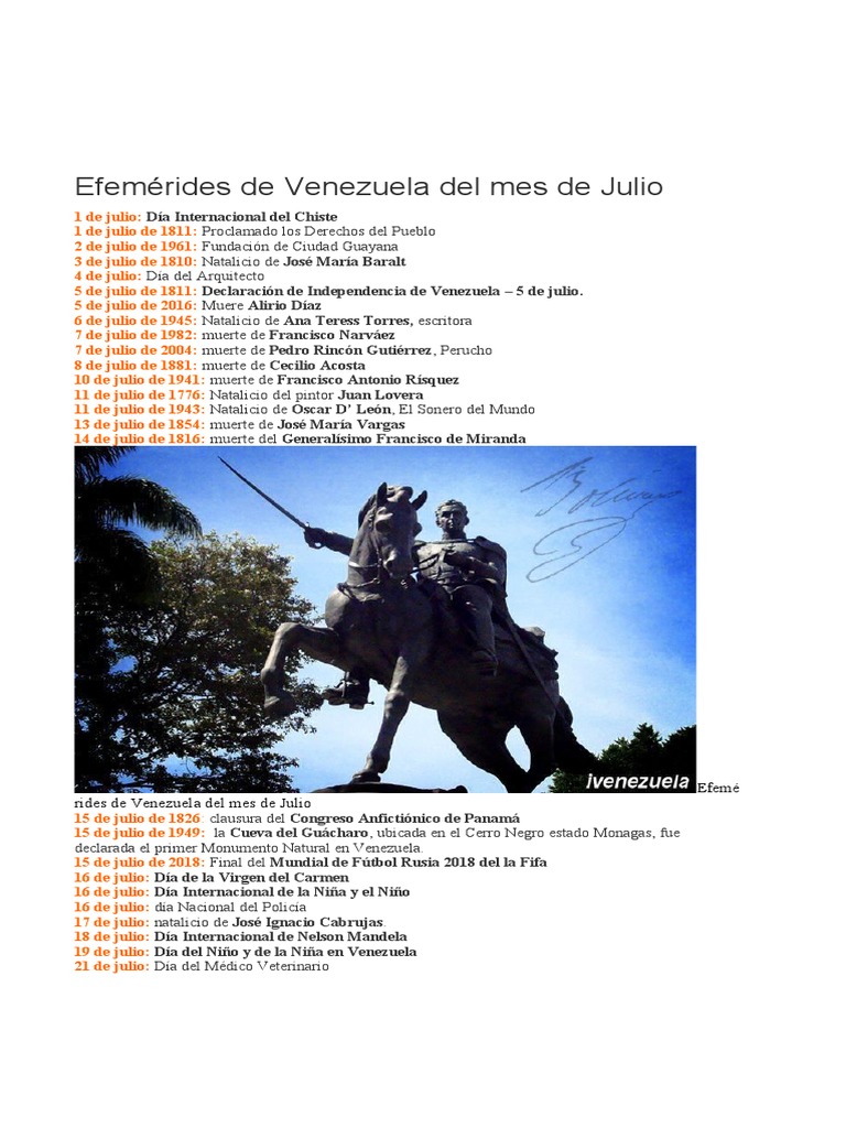 Efemérides de Venezuela Del Mes de Julio | PDF