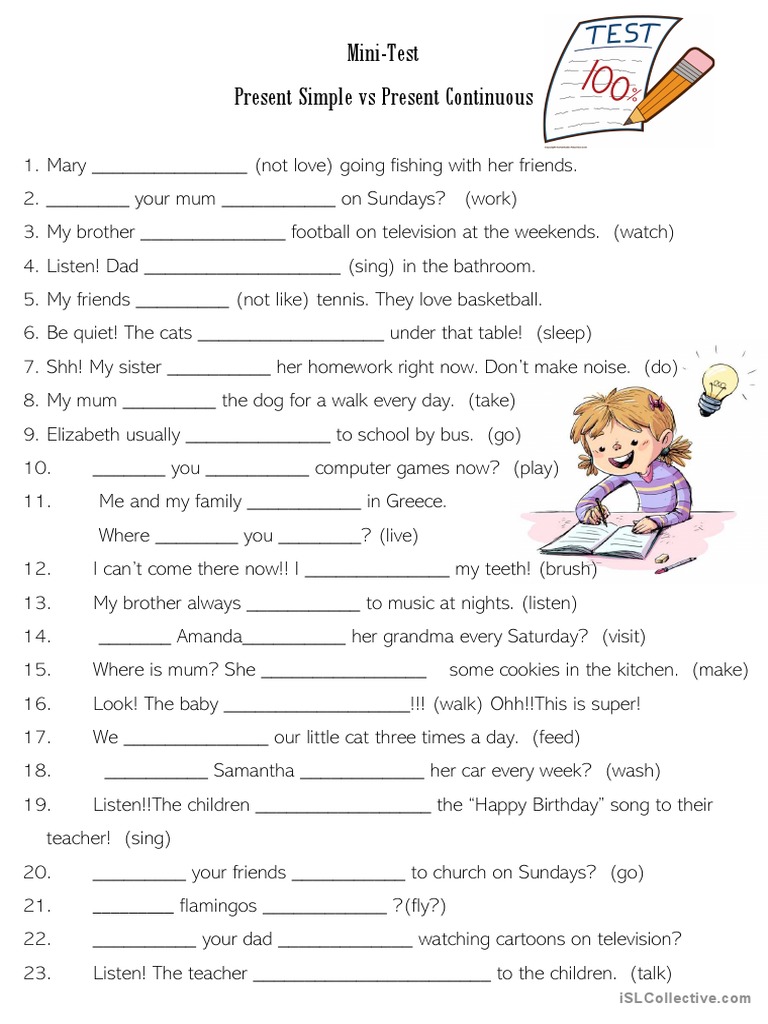 40 Questions Simple Present Vs Present Continuous | PDF